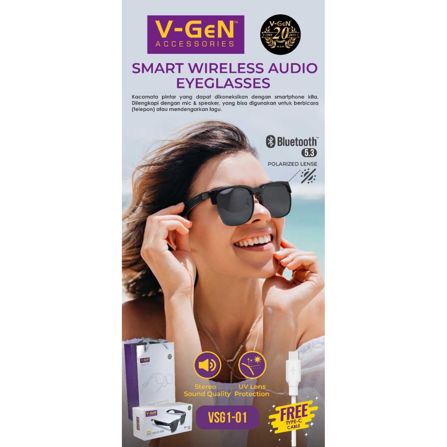 Jual Smart Wireless Audio Eyeglasses V-GeN VSG1-01 Kacamata