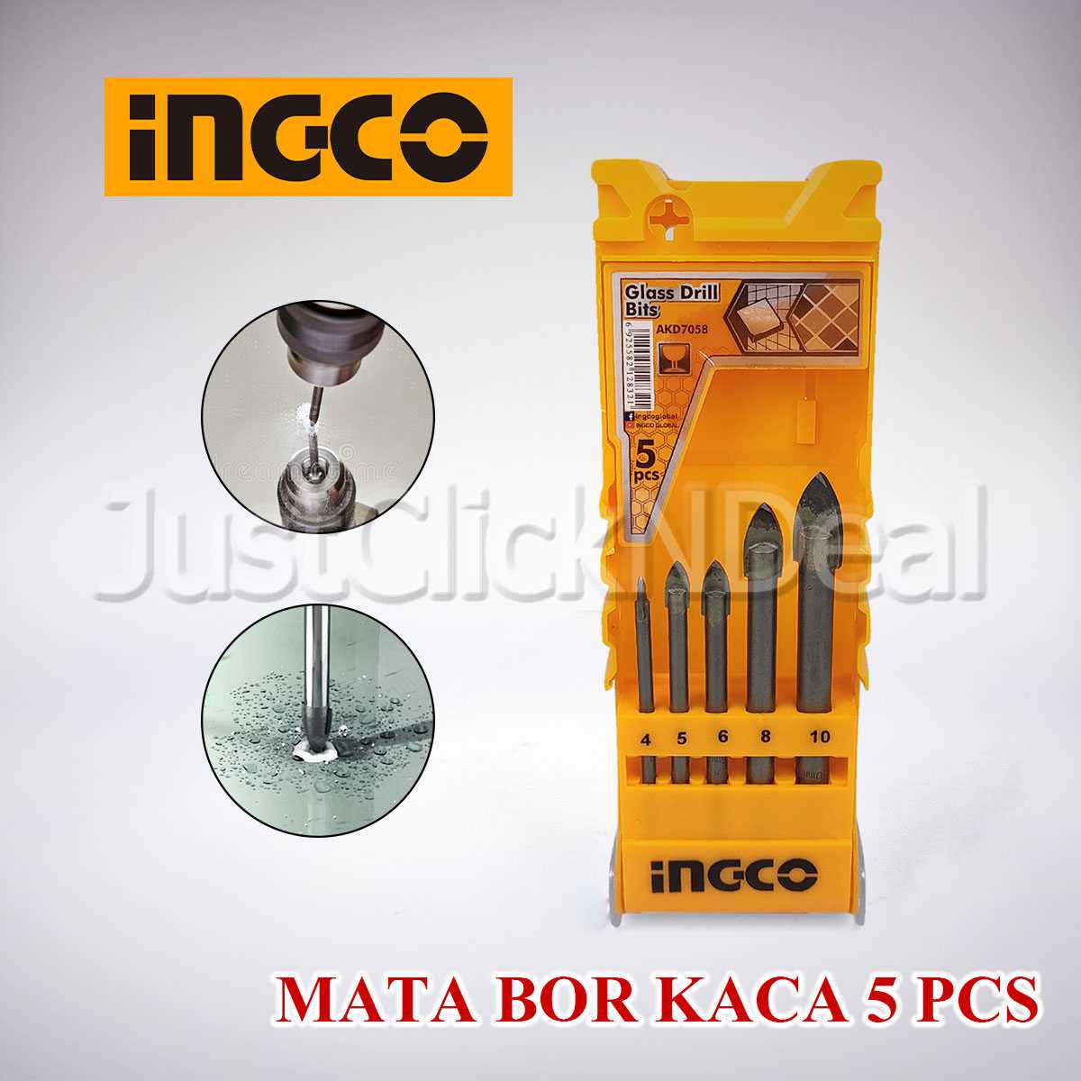Jual Ingco Mata Bor Kaca Set 5 pcs 4 - 10 mm Glass Drill Bits