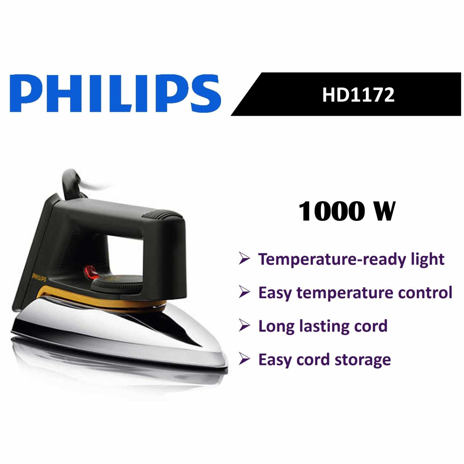Jual Philips Dry Iron Setrika Listrik HD1172 1000 Watt | Jakmall.com