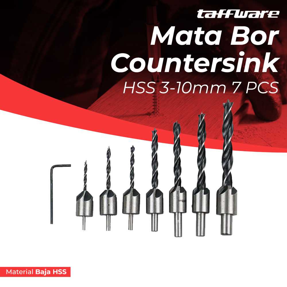 Jual Taffware Mata Bor Drill Bit Countersink HSS 3-10mm 7 PCS
