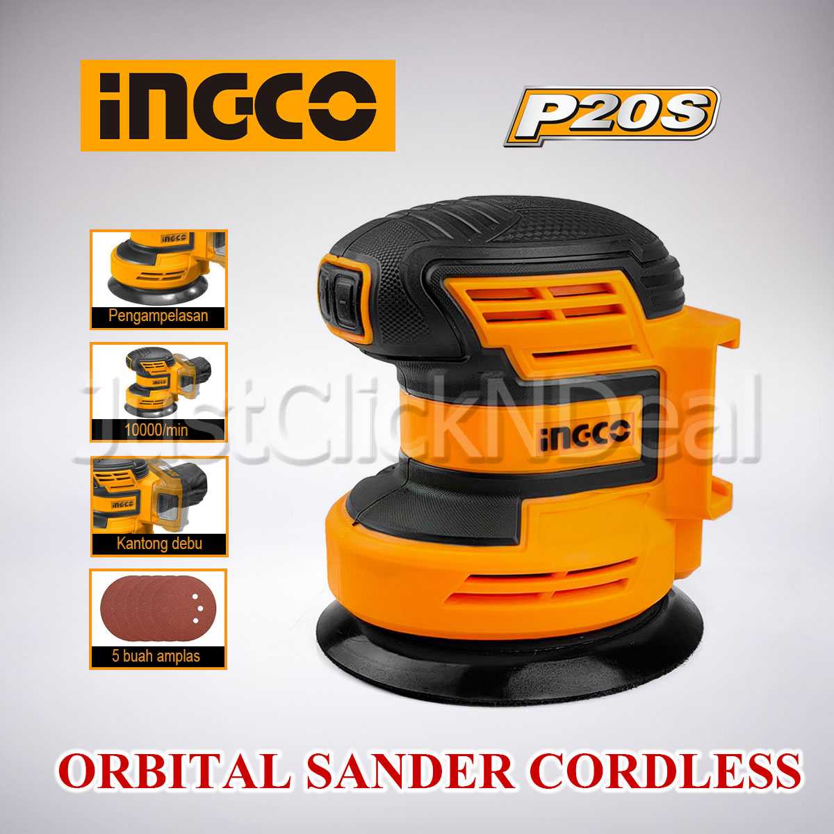 Jual Ingco Mesin Amplas 5 Inch Orbital Palm Sander Cordless
