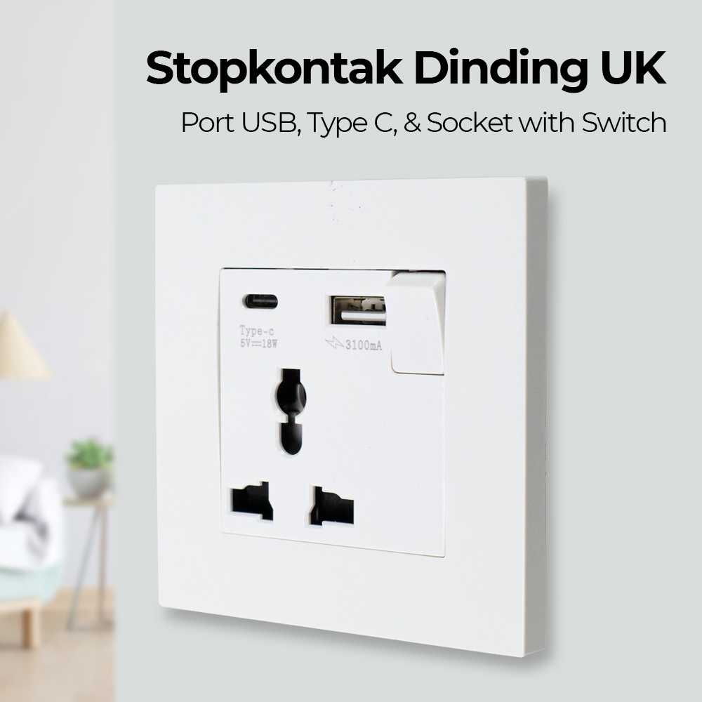 Jual SRAN Stop Kontak Dinding UK 2 Port USB Type-C Socket with