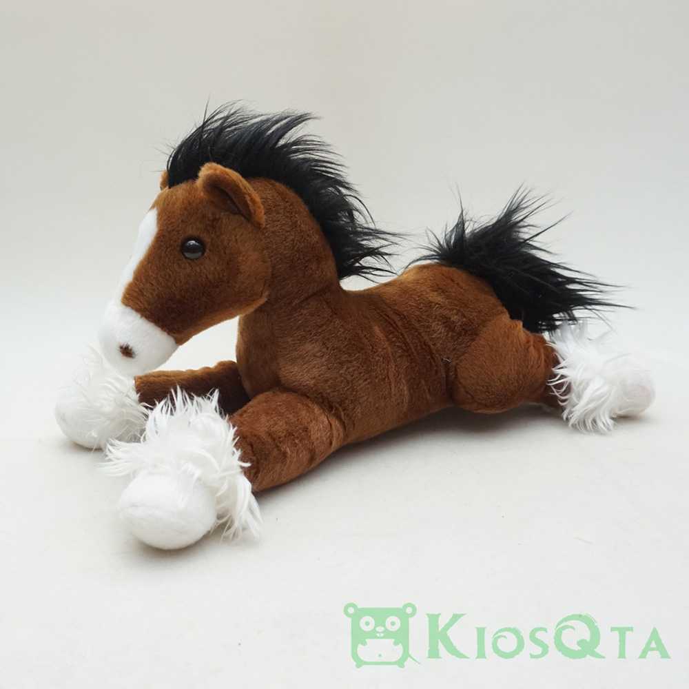 Jual boneka kuda tiarap coklat tua hitam putih cute horse medium