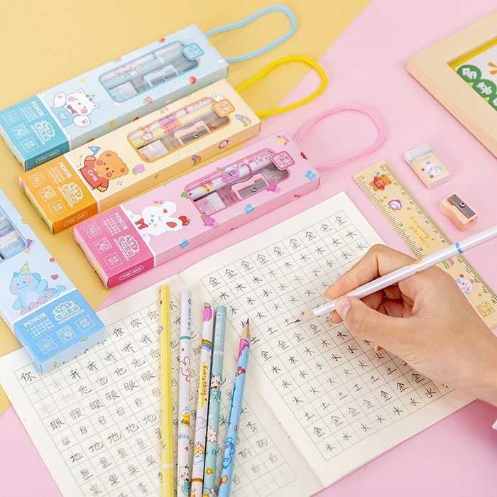 Jual Alat Tulis Set 0021 Paket Pensil Penghapus Penggaris Rautan