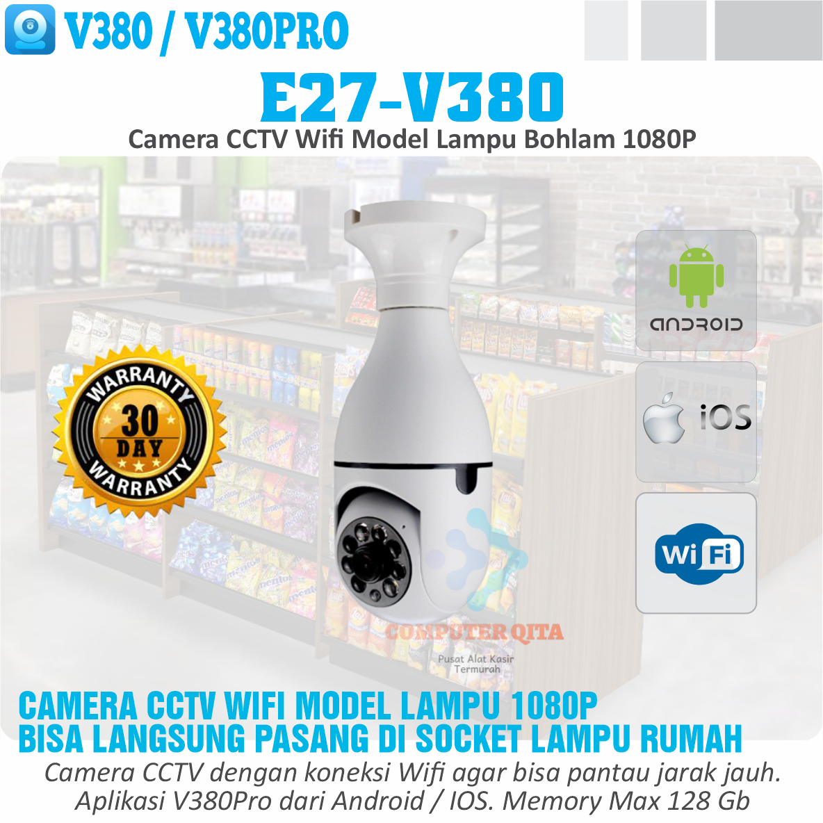Jual CAMERA CCTV WIFI LAMPU E27 1080P V380PRO CCTV LAMP BOHLAM