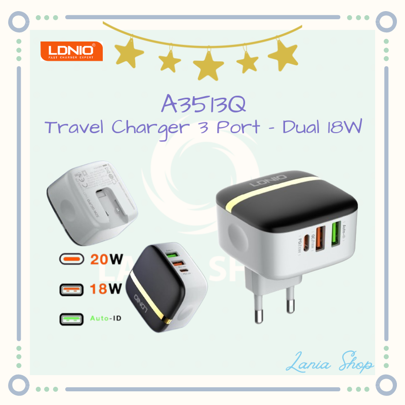 Jual LDNIO A3513Q - Portable Travel Charger 3 Port - Dual Fast