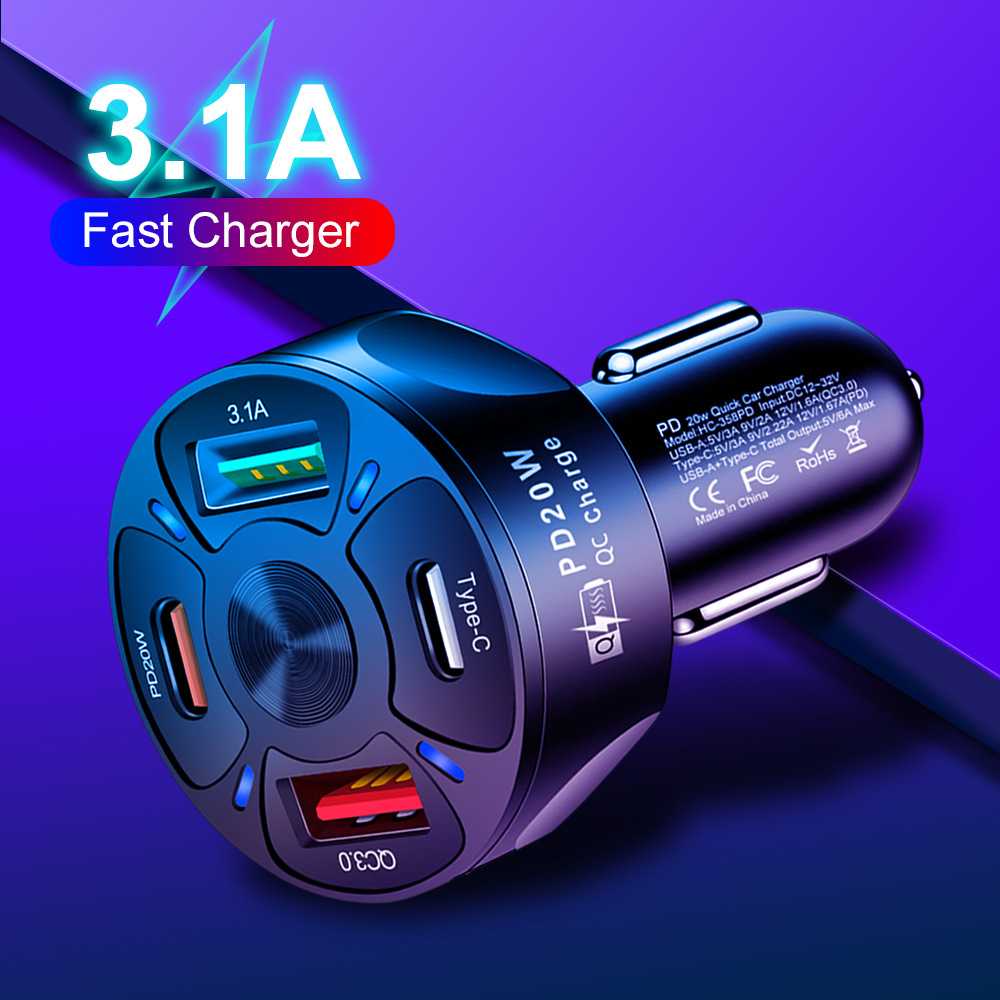 Jual KIFIDAN Car Charger Mobil USB Type-C Quick Charging 4 Port