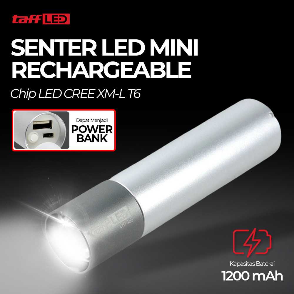 Jual TaffLED Senter LED Mini Flashlight USB Cree XM-L T6 1200mAh