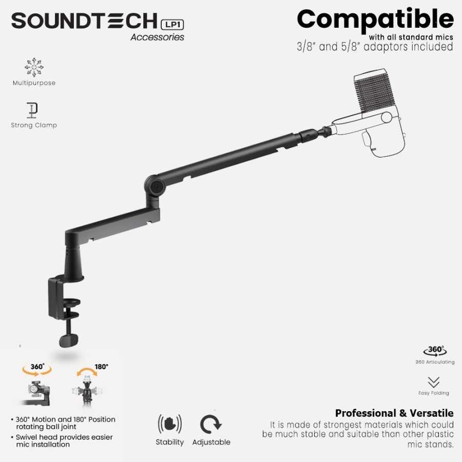 Jual SOUNDTECH Pro Boom Arm Stand 360 Rotate Heavyduty Stand Mic