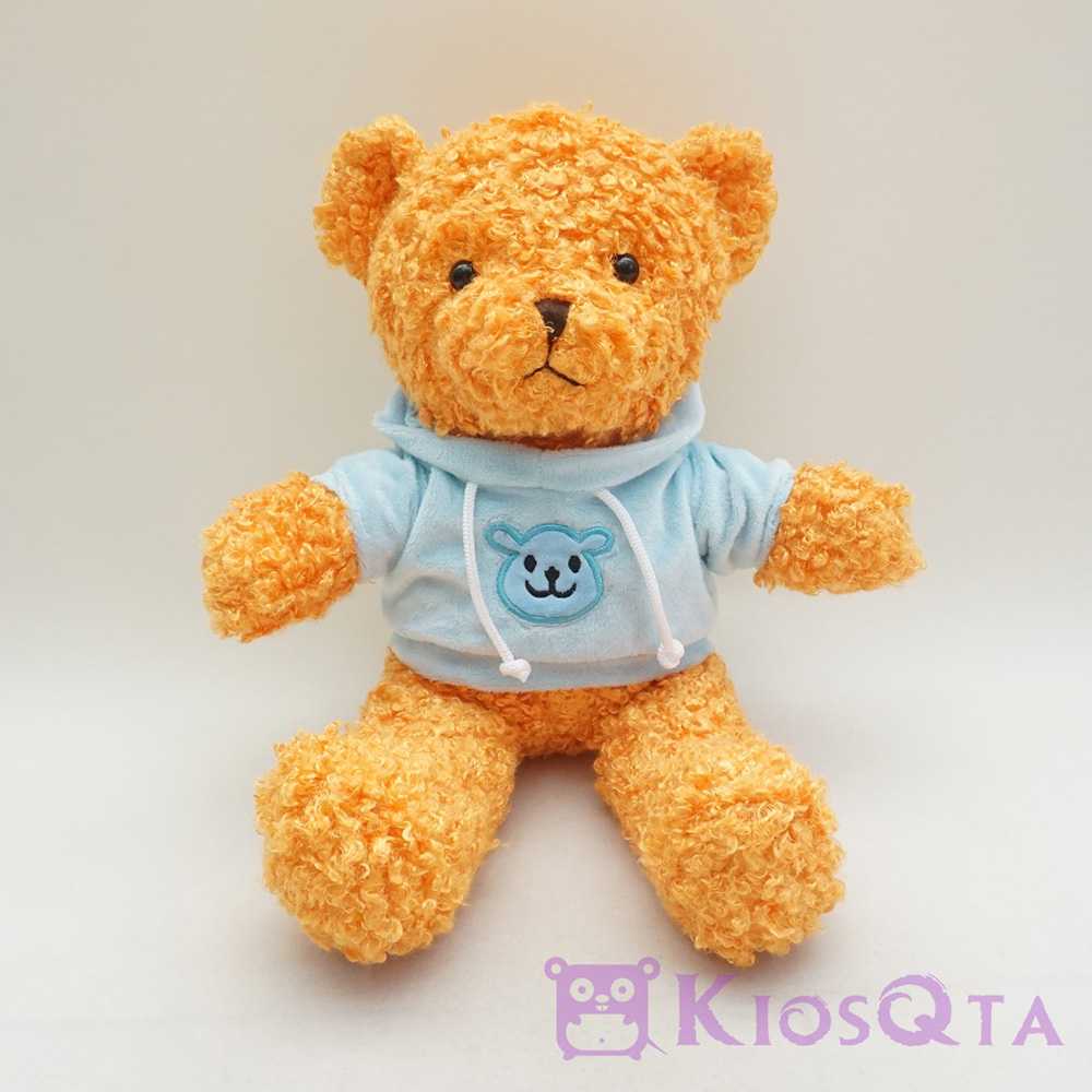 Jual boneka teddy bear beruang coklat gold jaket hoodie biru
