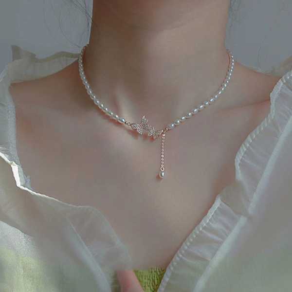 Jual kalung mutiara kupu-kupu pearl butterfly necklace jka260