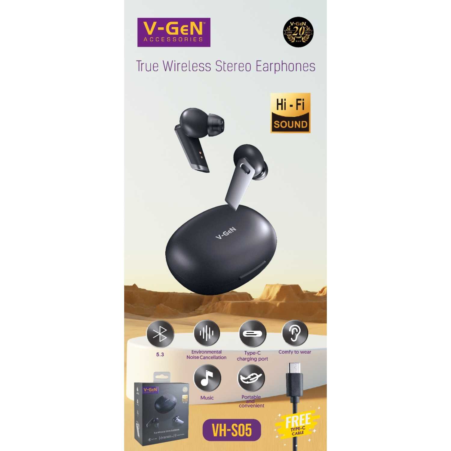 Jual Earphone V-GeN TWS VH-S05 Wireless ENC Type C Bluetooth 5.3