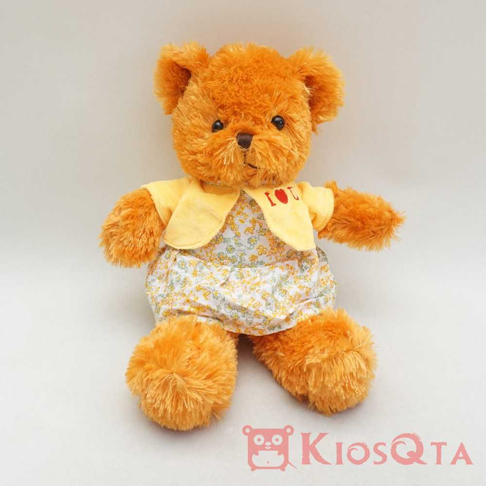 Jual boneka bear beruang coklat gold cardigan kuning baju bunga