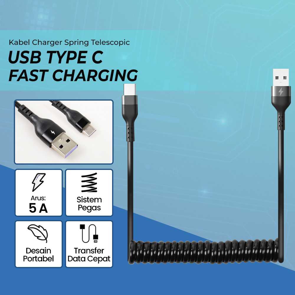 Jual KEBISS Kabel Charger USB Type C Fast Charging Spring Cable