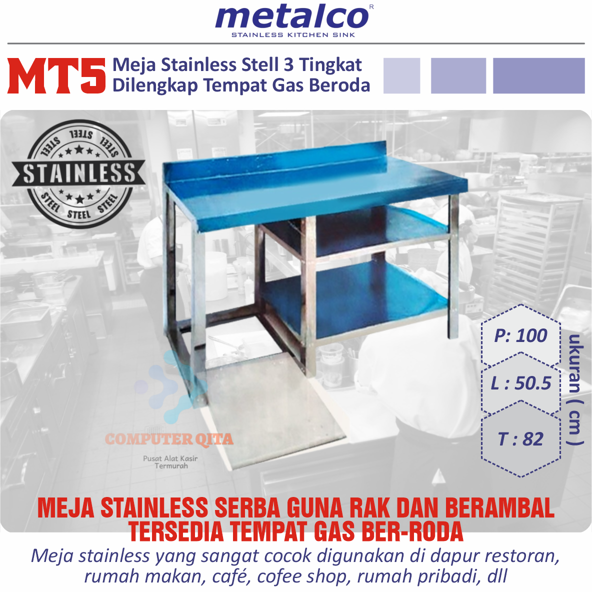 Jual Meja Dapur Stainless Steel Metalco MT5 Meja Serba Guna Anti