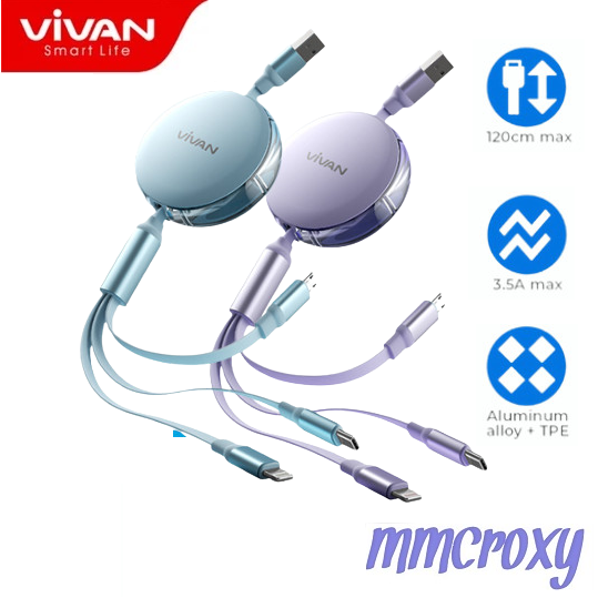Jual Vivan VRS02 Kabel Data 3 in 1 Micro/TypeC/Lightning Quick