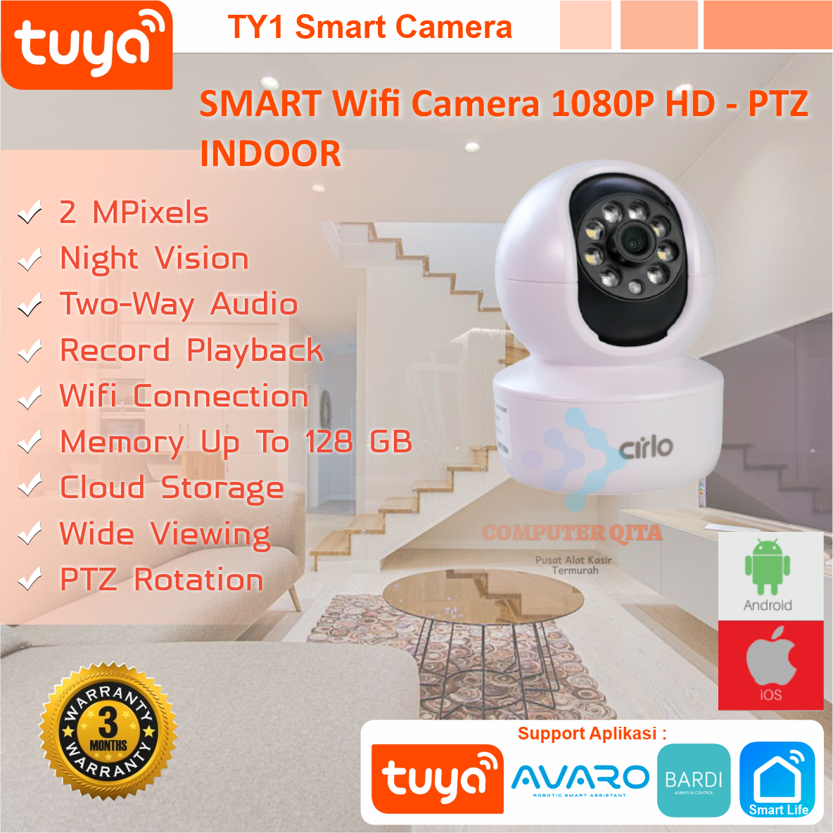 Jual TUYA CIRLO TY1 INDOOR PTZ Camera CCTV Smart IP Cam CCTV
