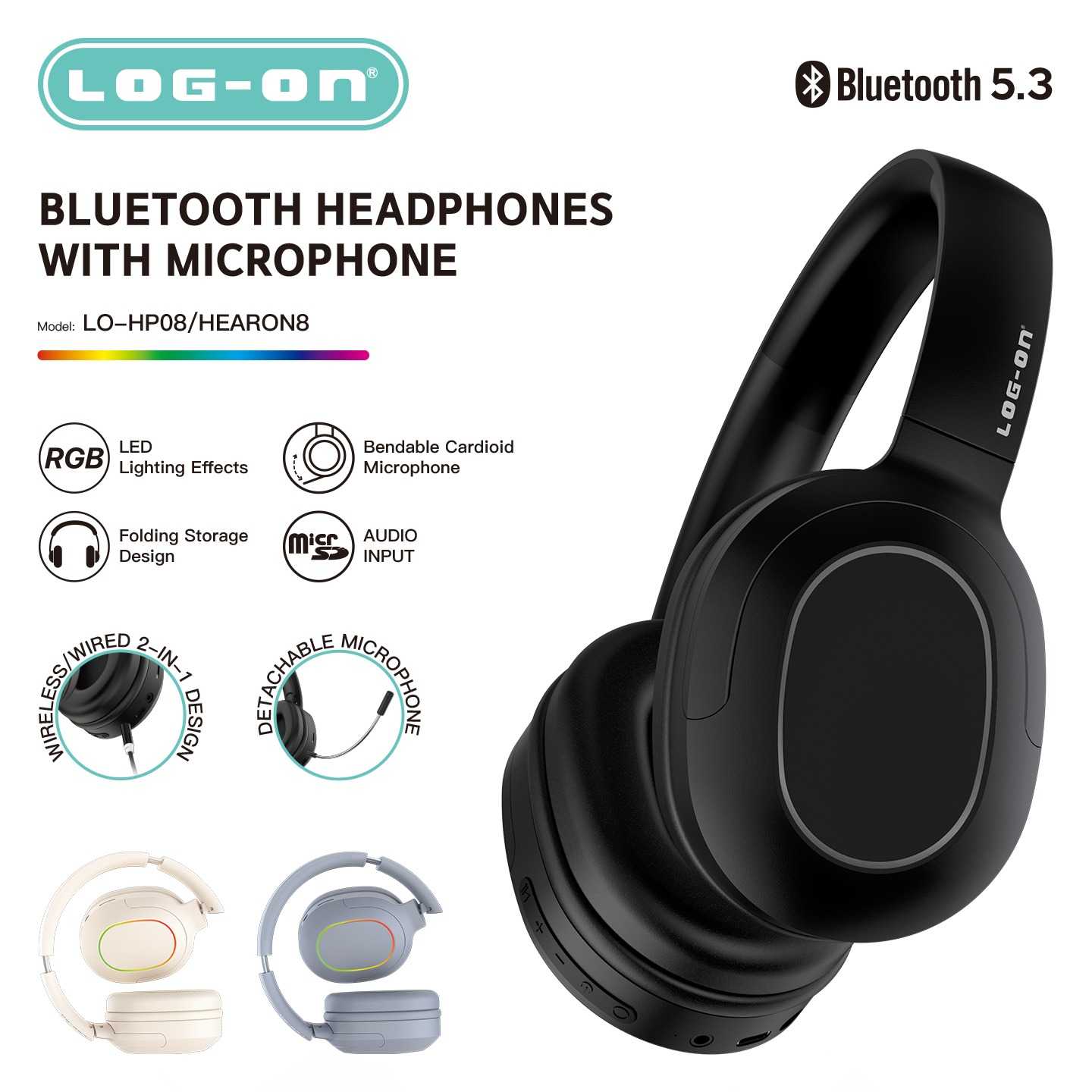 Jual LOG ON HEADSET WIRELESS BT5.3 WIRED 2IN1 HEARON8 LO-HP8