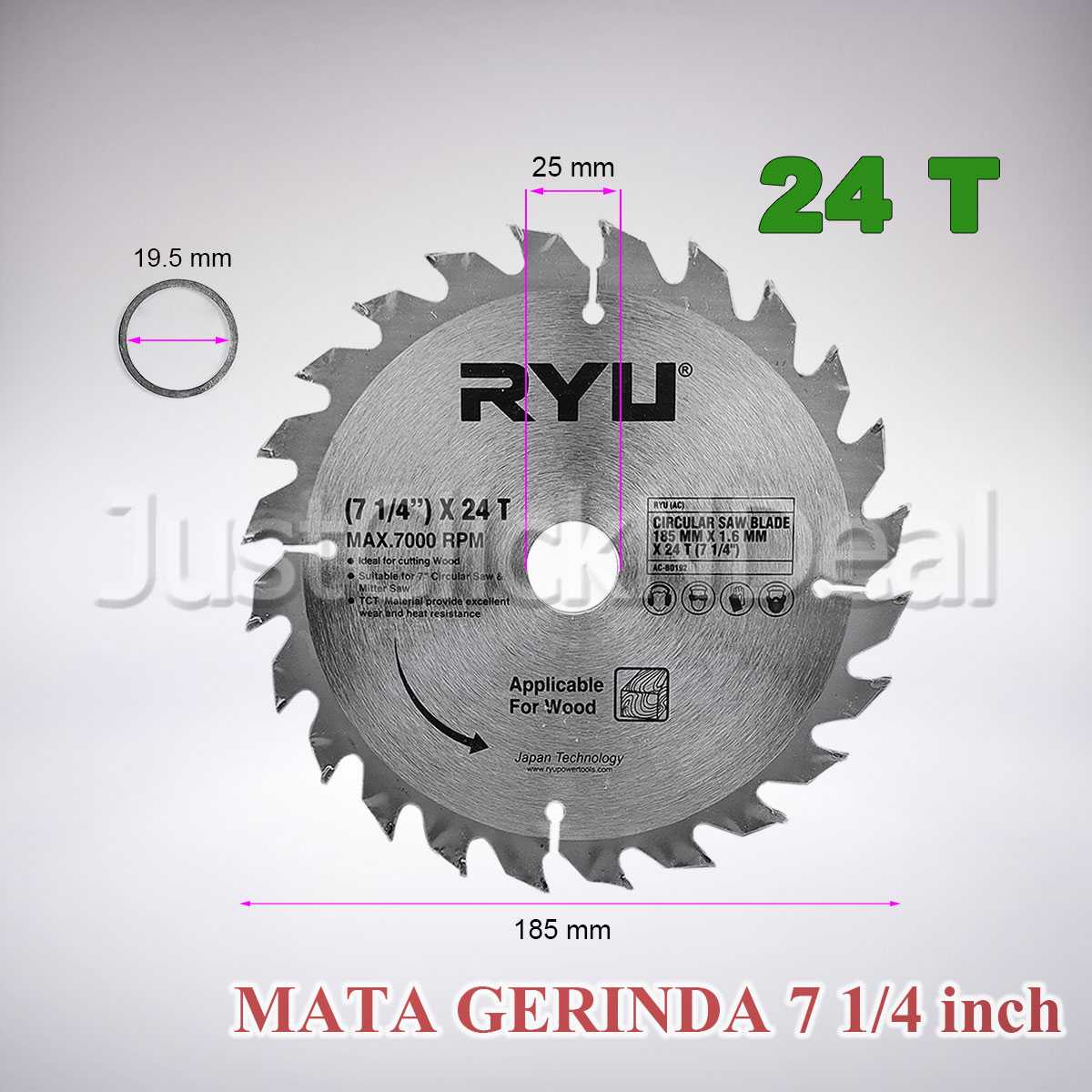 Jual Ryu Circular Saw Blade 7-1/4 Inch 24 40 60T Mata Gerinda