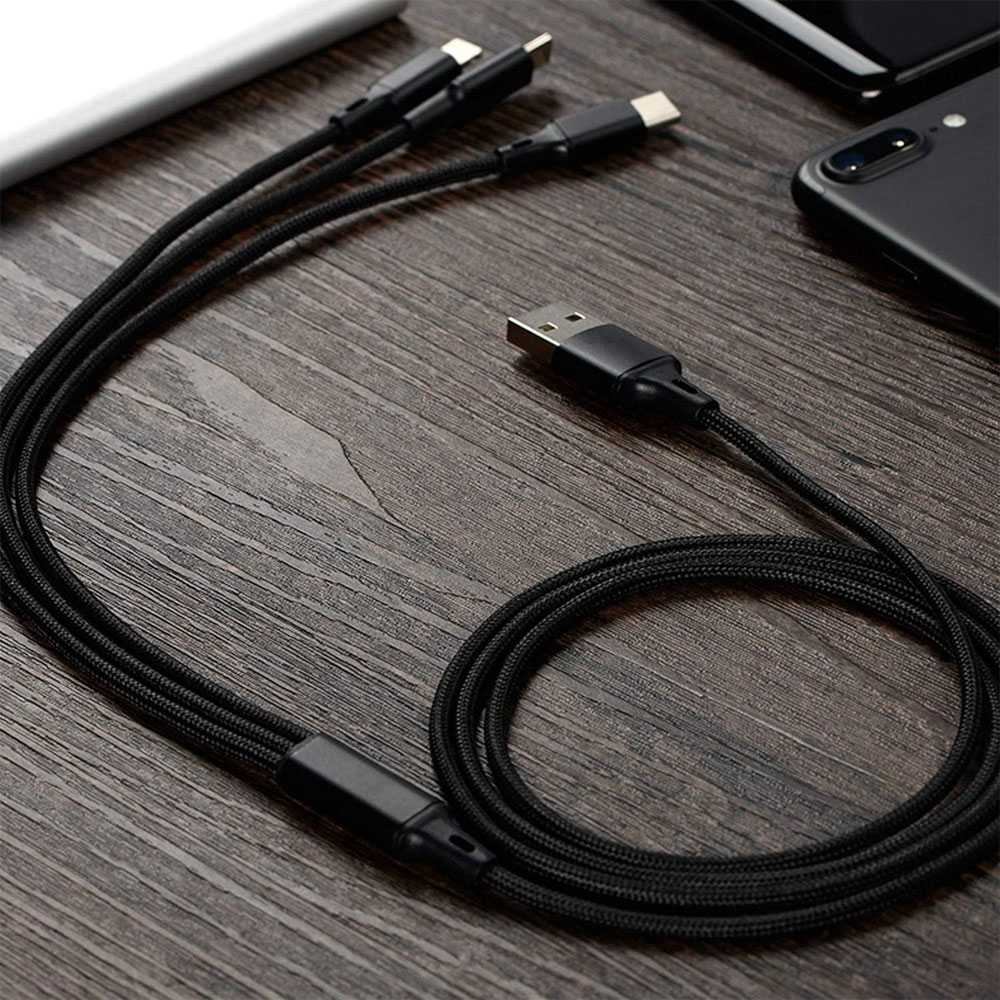 Jual Kabel Charger 3in1 Micro USB Lightning USB Type C 3A 1.15M