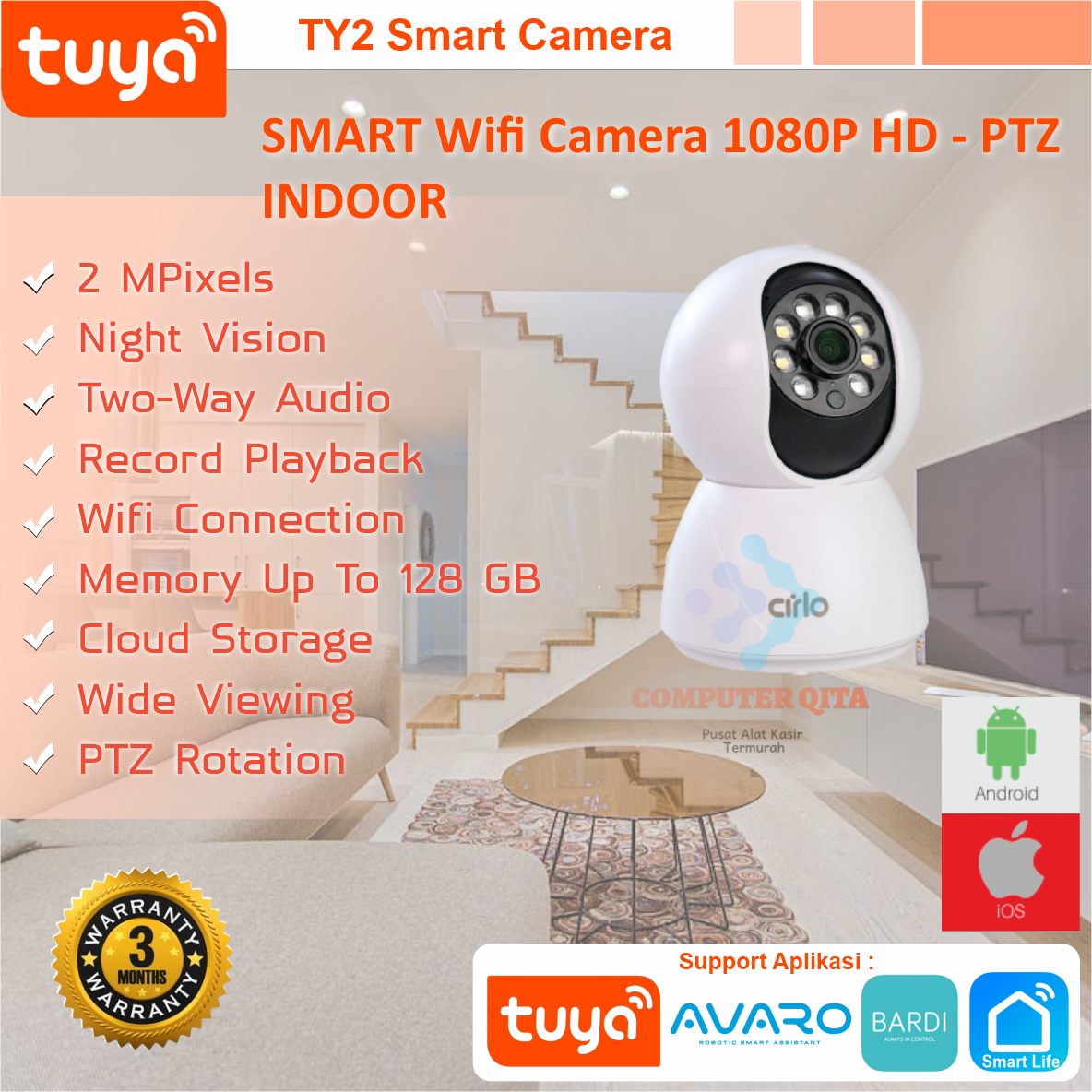 Jual TUYA CIRLO TY2 INDOOR PTZ Camera CCTV Smart IP Cam CCTV