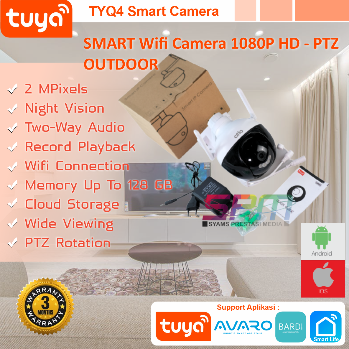 Jual TUYA CIRLO TYQ4 OUTDOOR PTZ Camera CCTV Smart IP Cam CCTV