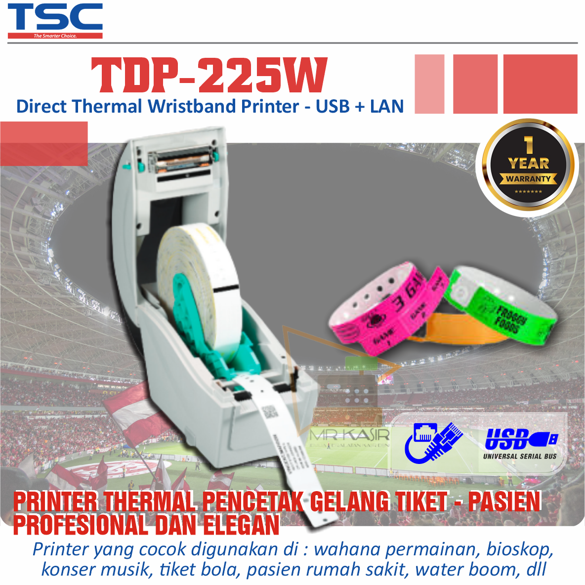 Jual TSC TDP225W WRISTBAND THERMAL PRINTER GELANG KONSER PASIEN