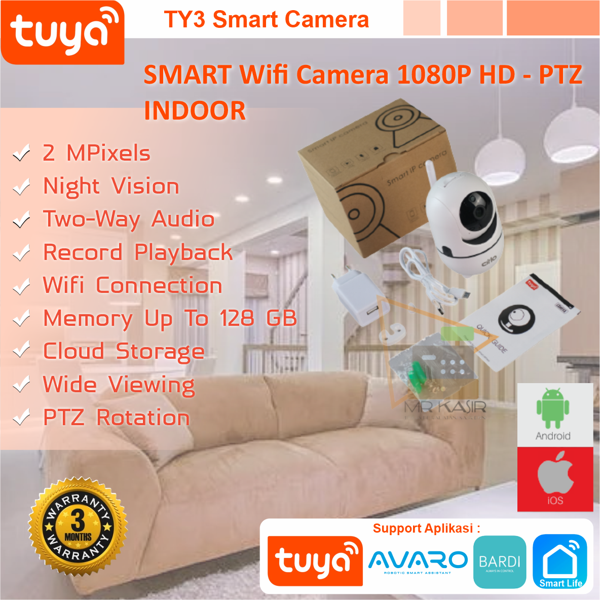 Jual TUYA CIRLO TY3 INDOOR PTZ Camera CCTV Smart IP Cam CCTV