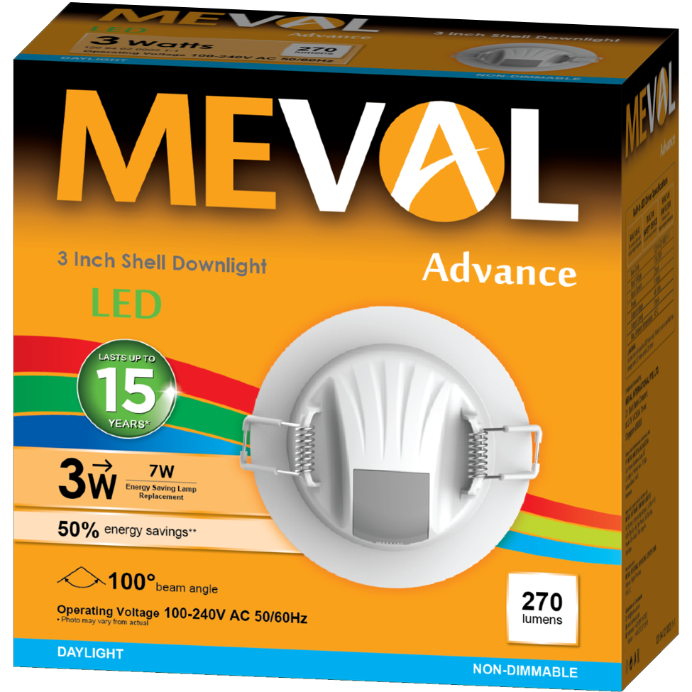 Jual MEVAL - Lampu LED Downlight Shell 3 inch 3W - Round, Putih