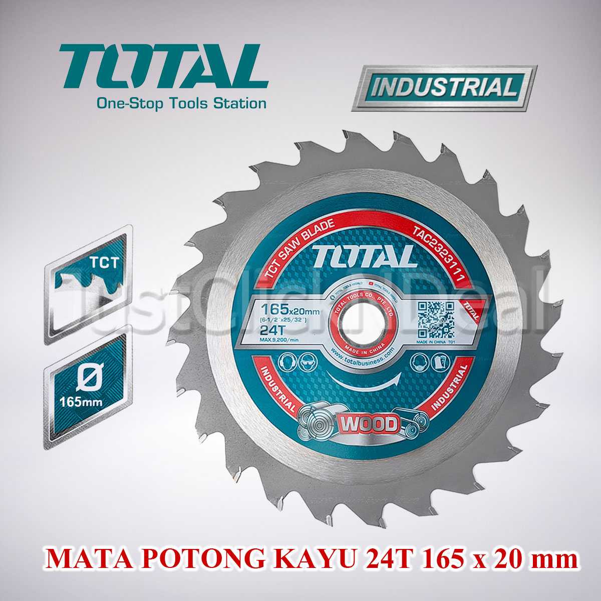 Jual TOTAL Mata Gergaji Potong Kayu 6.5 Inch 165 X 20 mm 24T TCT