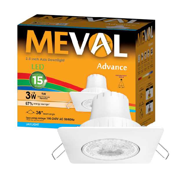 Jual MEVAL - Lampu LED Downlight Axis 2.5 Inch 3W - Square, Putih