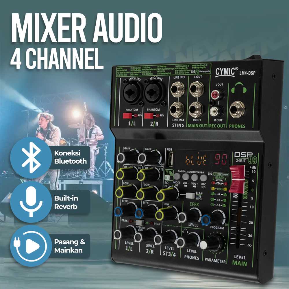 Jual CYMIC USB Audio Mixer Bluetooth Karaoke 4 Channel 99 DSP