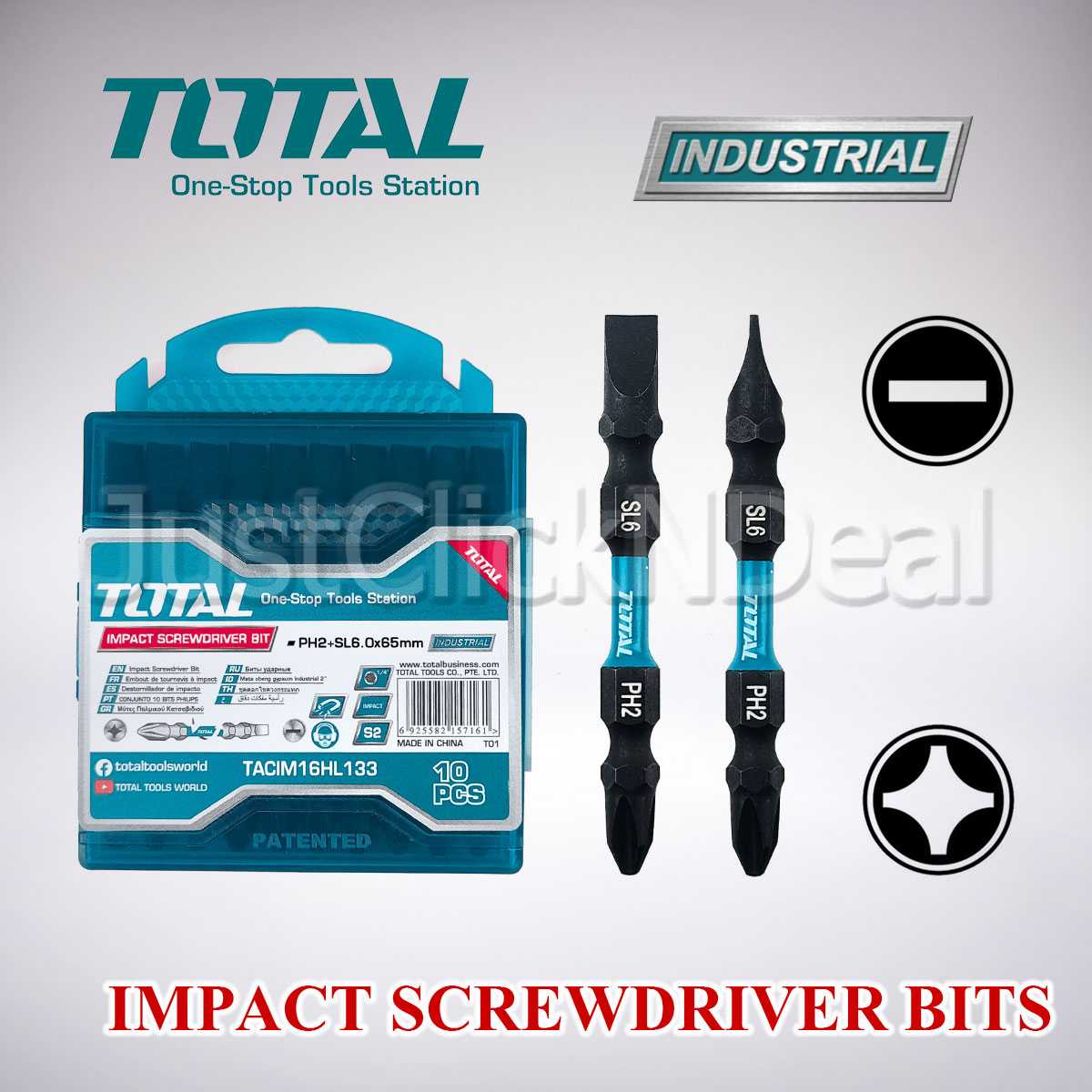 Jual TOTAL Bor Mata Obeng Impact 6 x 65 mm PH2 SL6 Plus Minus