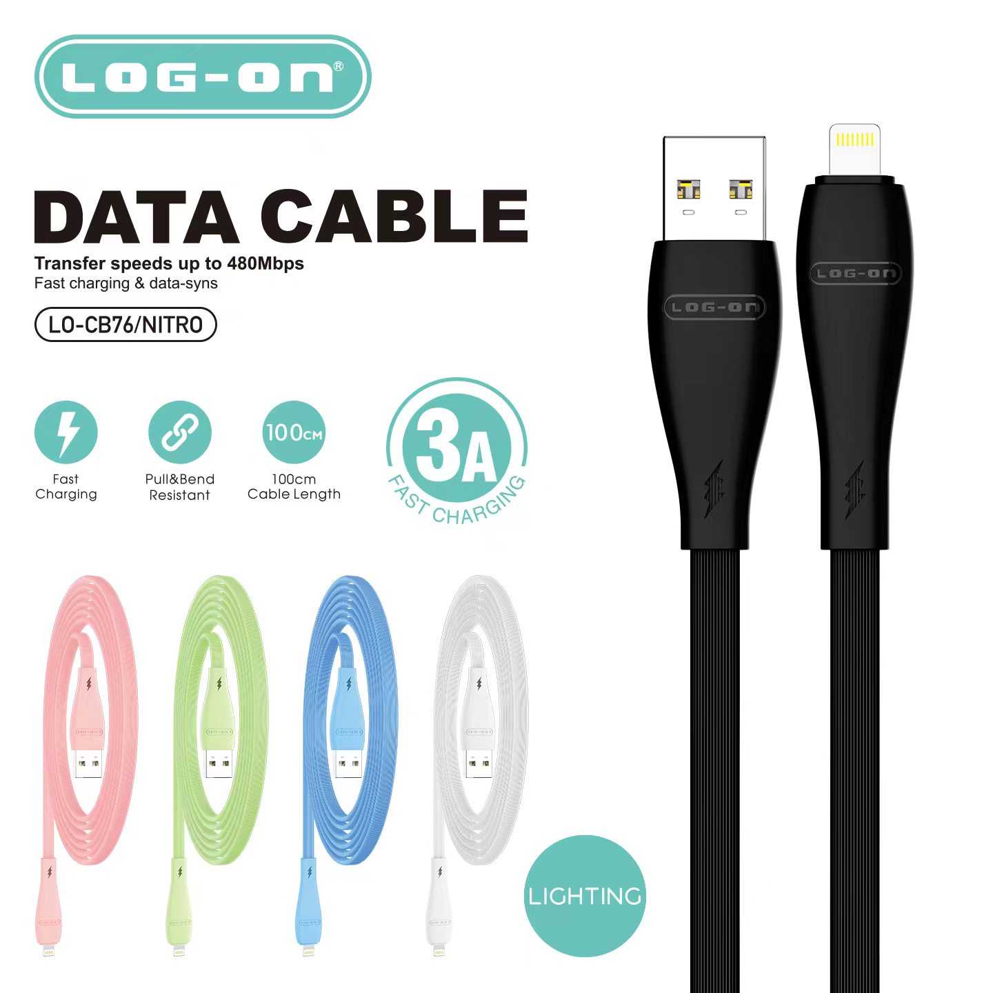 Jual LOG ON KABEL CHARGE 3A LIGHTNING NITRO 18W 1M LO-CB76 FAST