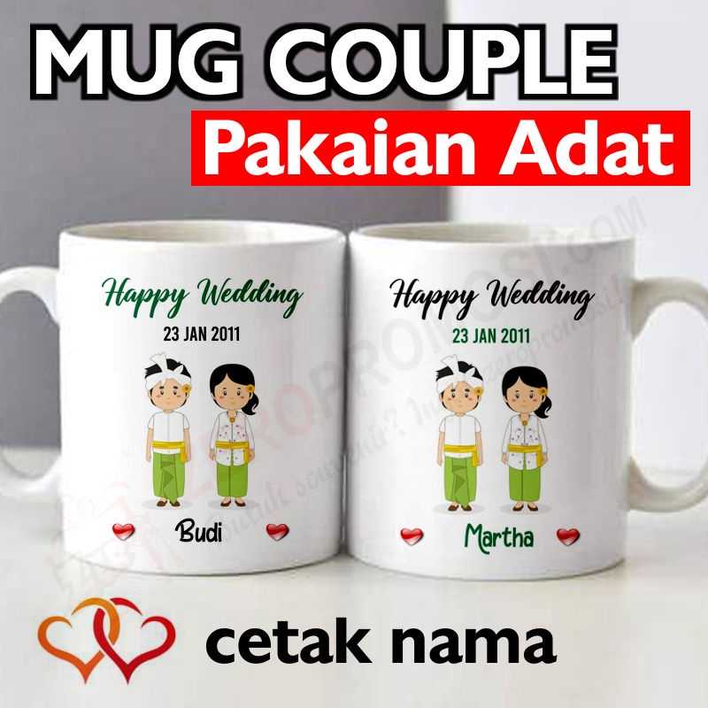 Jual Mug Couple Pakaian Adat Pernikahan dapat 2 MUG - Gelas