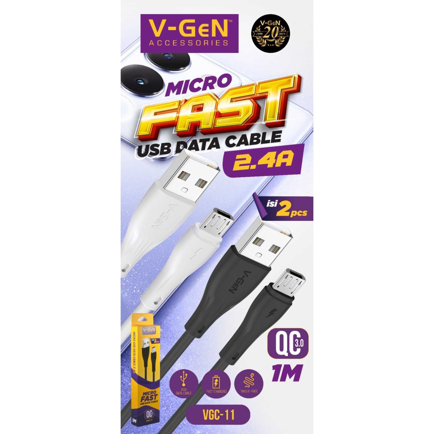 Jual Kabel Data MicroUSB V-GeN VGC-11 Fast Charging QC3.0 2.4A 1