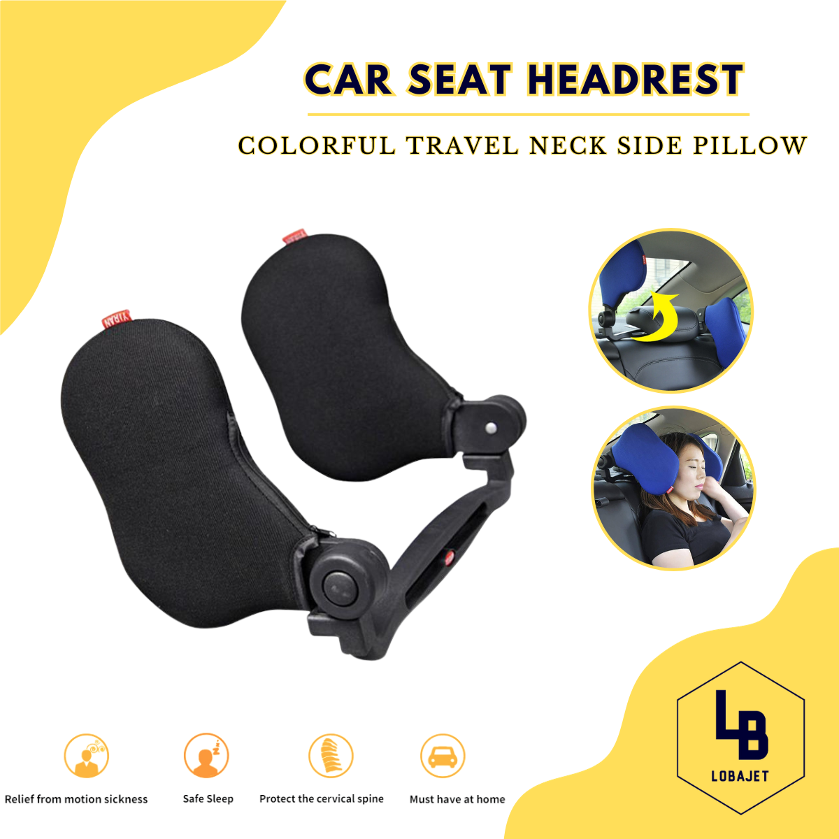 Jual Colorful Travel Adjustable Car Seat Headrest Neck Side