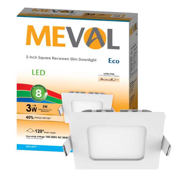 Jual MEVAL - 3" LED High Power Downlight ECO 3W Square - Putih