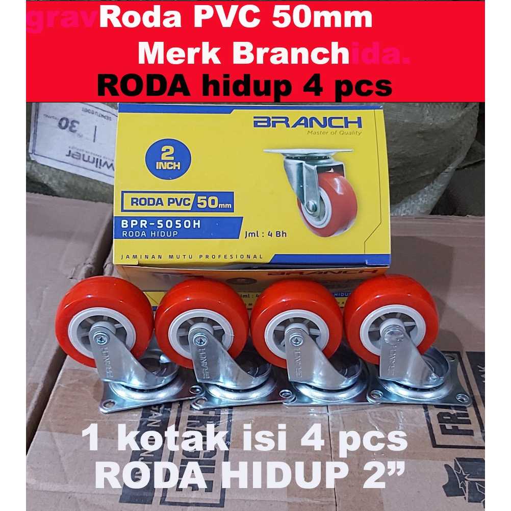 Jual Roda hidup 4 pcs pvc 2 Inch 50mm merk Branch Roda Etalase