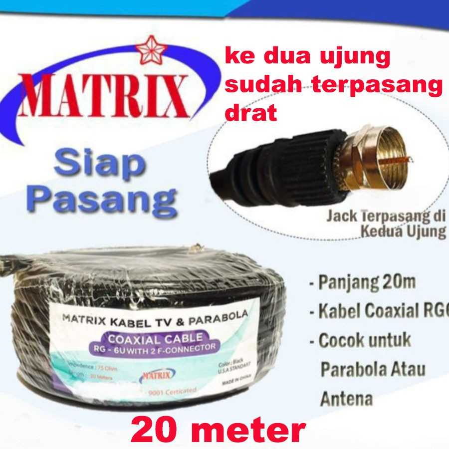 Jual kabel antena 20m 2F connector tv parabola merk MATRIX RG6 5C