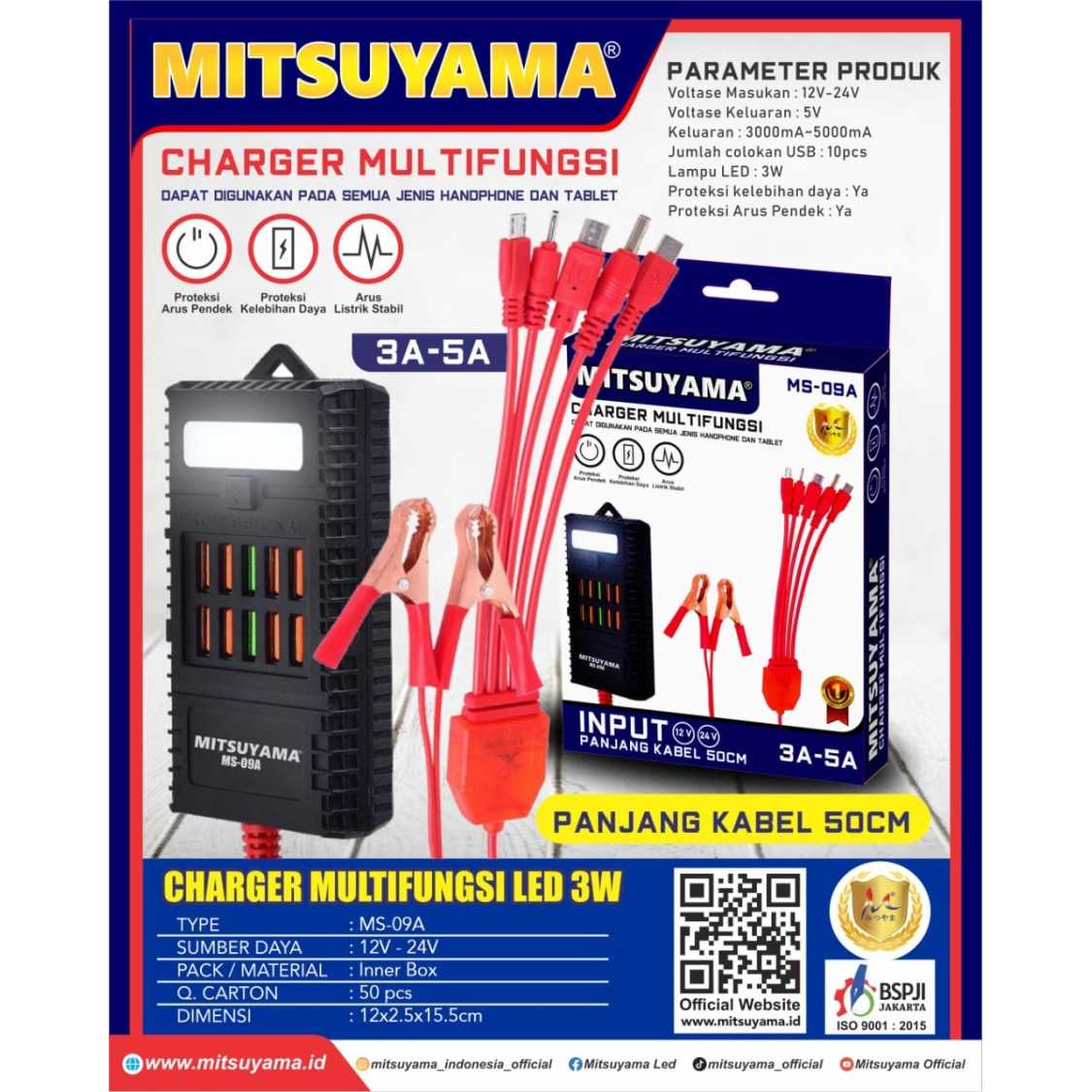 Jual Charger Multifungsi Mitsuyama MS-09A jepit aki 10 usb port