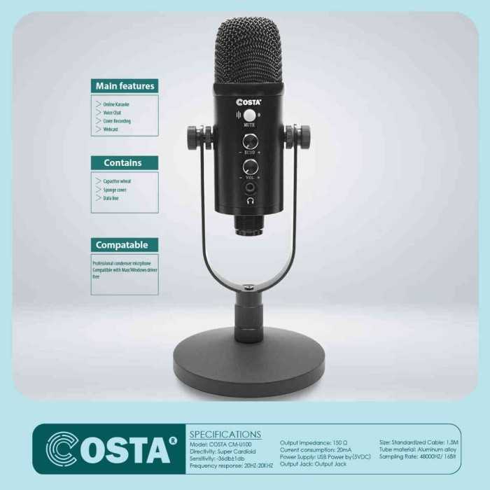 Jual COSTA CM-U100 Professional Condenser Microphone USB Podcast