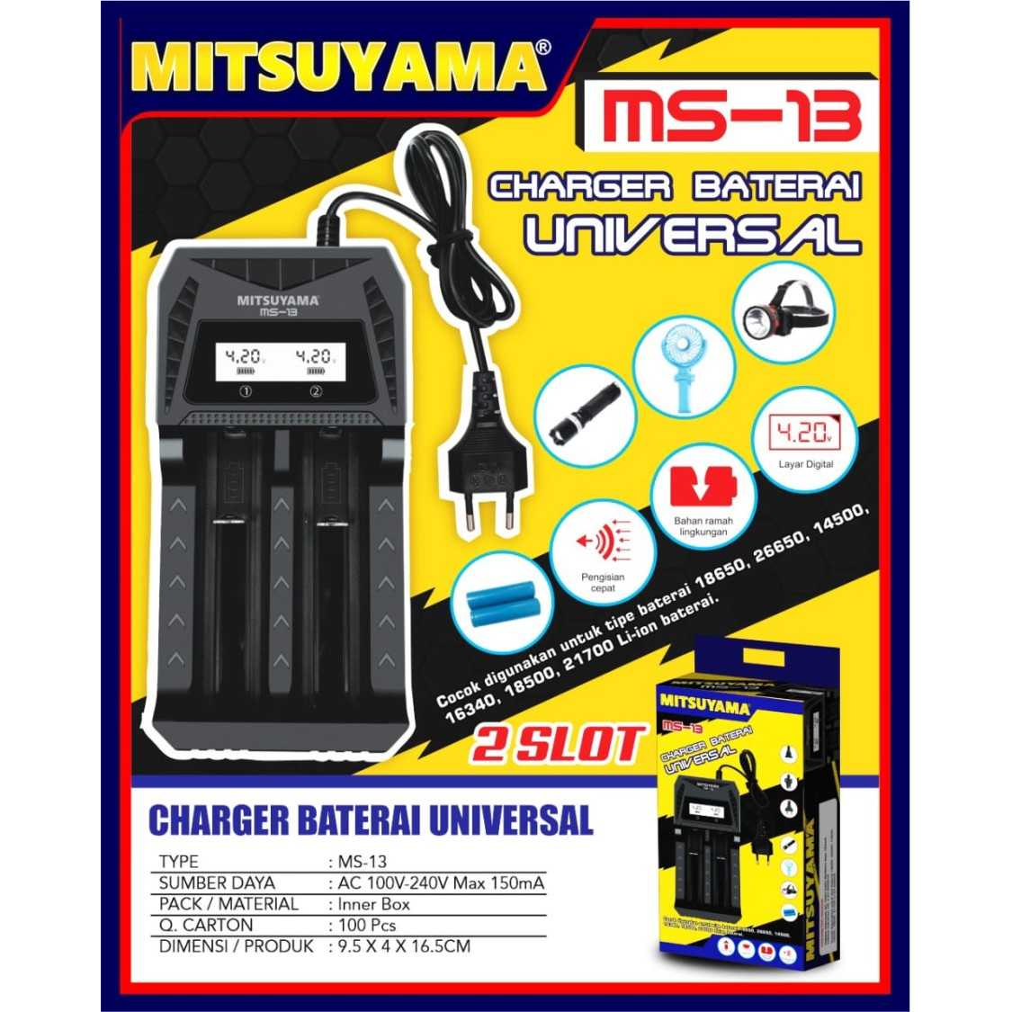 Jual charger baterai MS-13 LCD 2 slot mitsuyama battery 18650