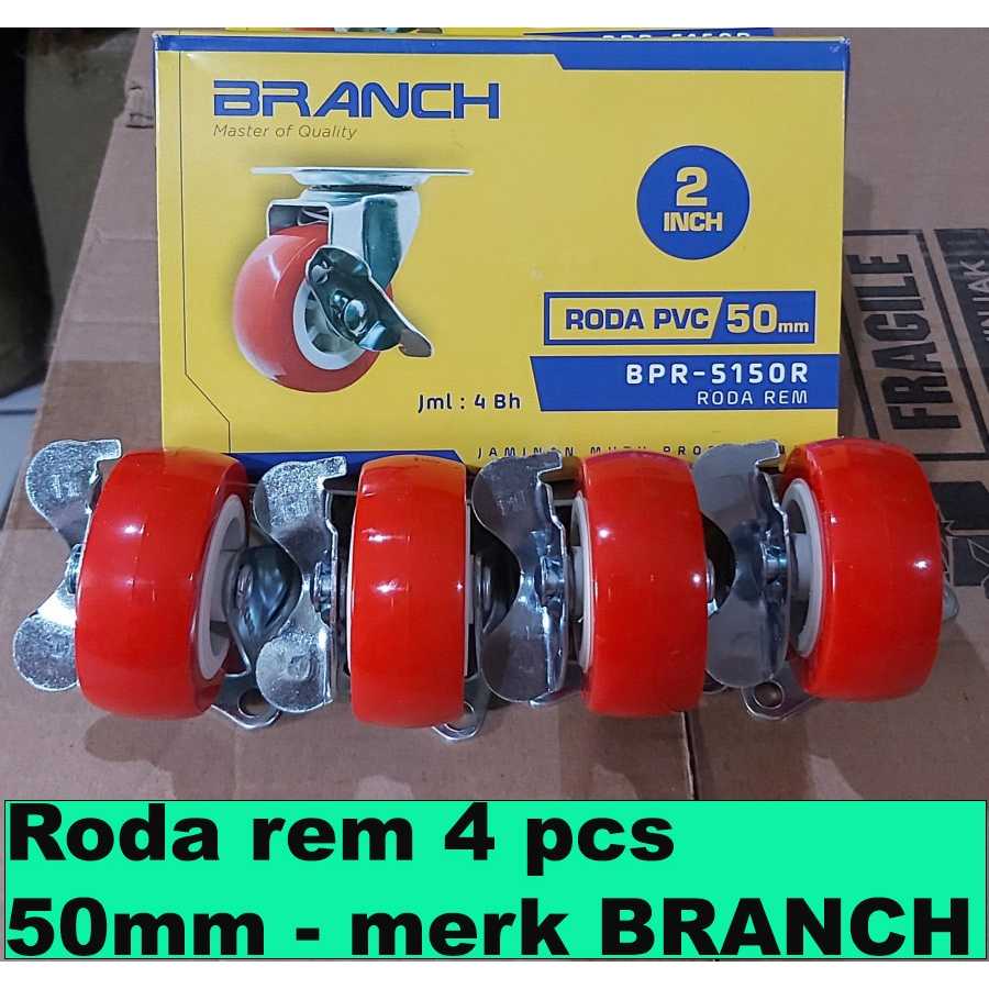 Jual Roda REM 4 pcs pvc 2 Inch 50mm merk Branch Roda Etalase