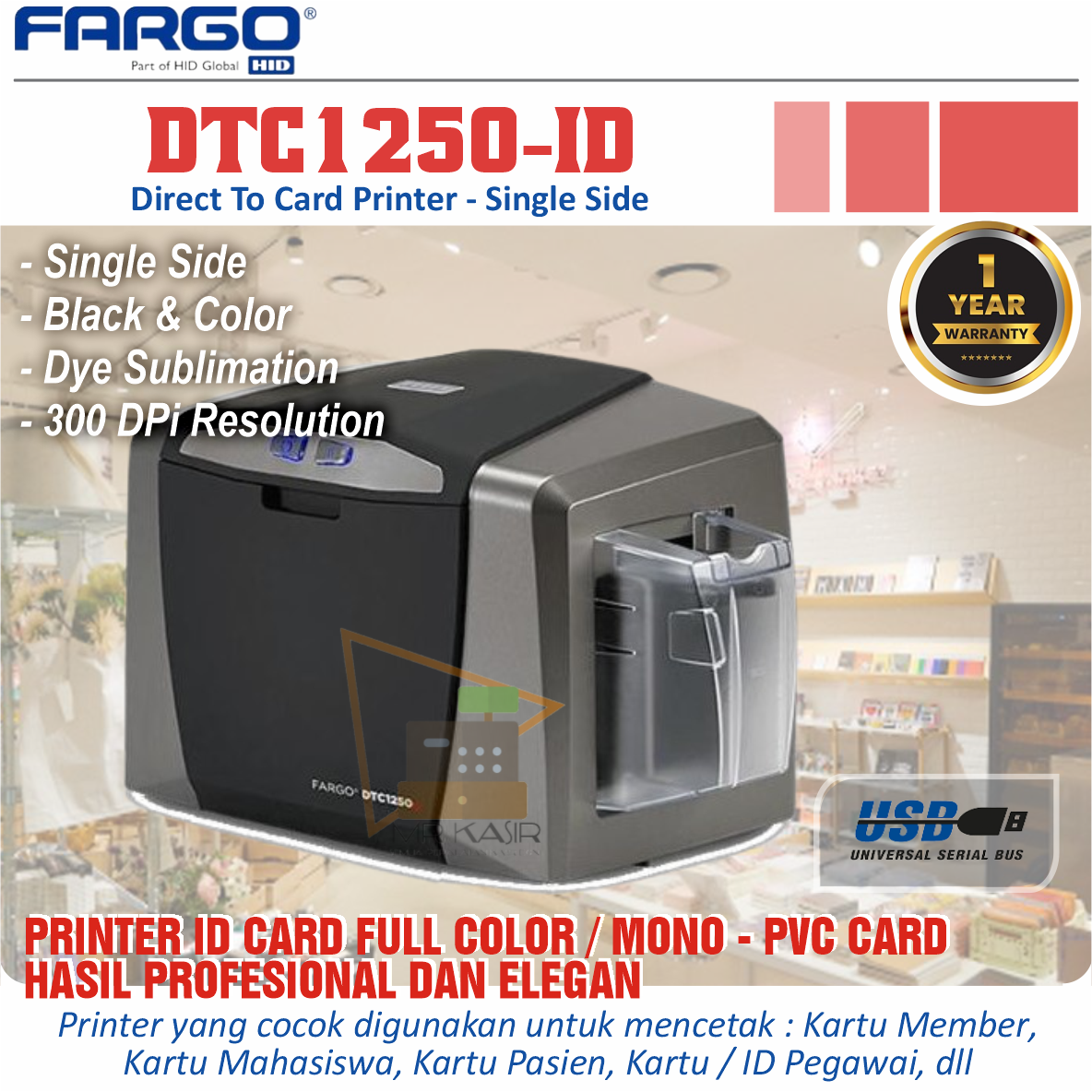 Jual FARGO ID CARD PRINTER DTC1250ID DTC1250 DTC1250-ID 1 SIDE