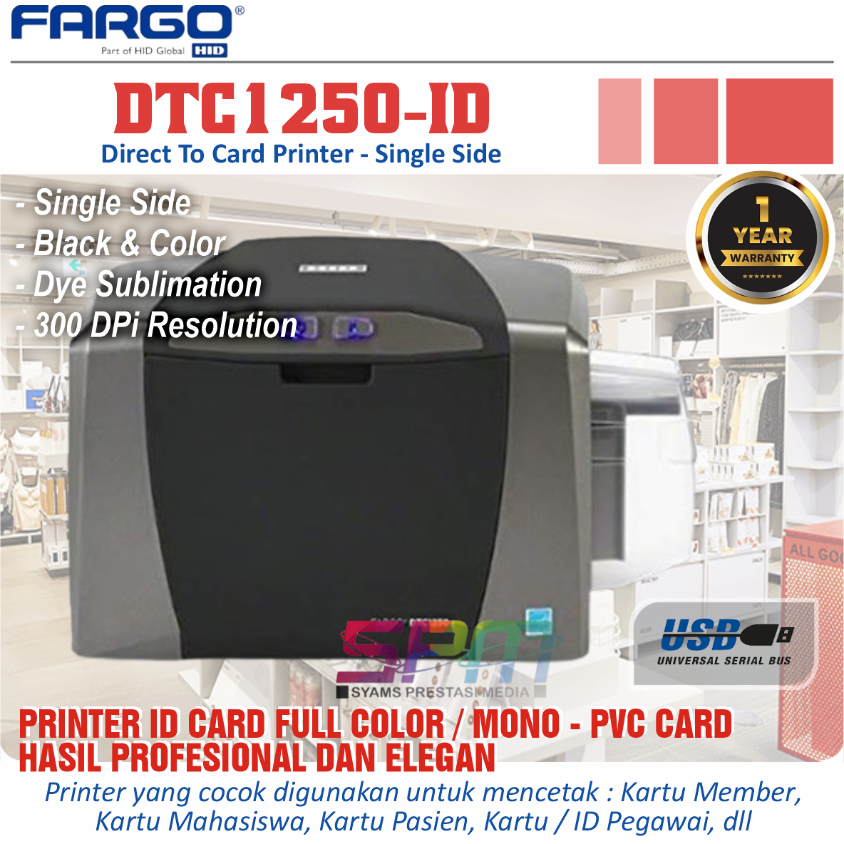 Jual FARGO ID CARD PRINTER DTC1250ID DTC1250 DTC1250-ID 1 SIDE