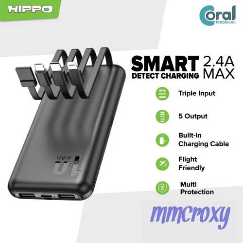 Jual Hippo Powerbank Coral 10000mAh Smart Detect Charging 2.4A