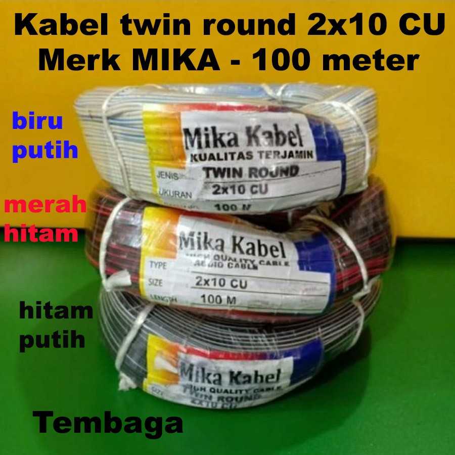 Jual KABEL MIKA 2x10 CU 100m CABLE TWIN ROUND Serabut Hitam
