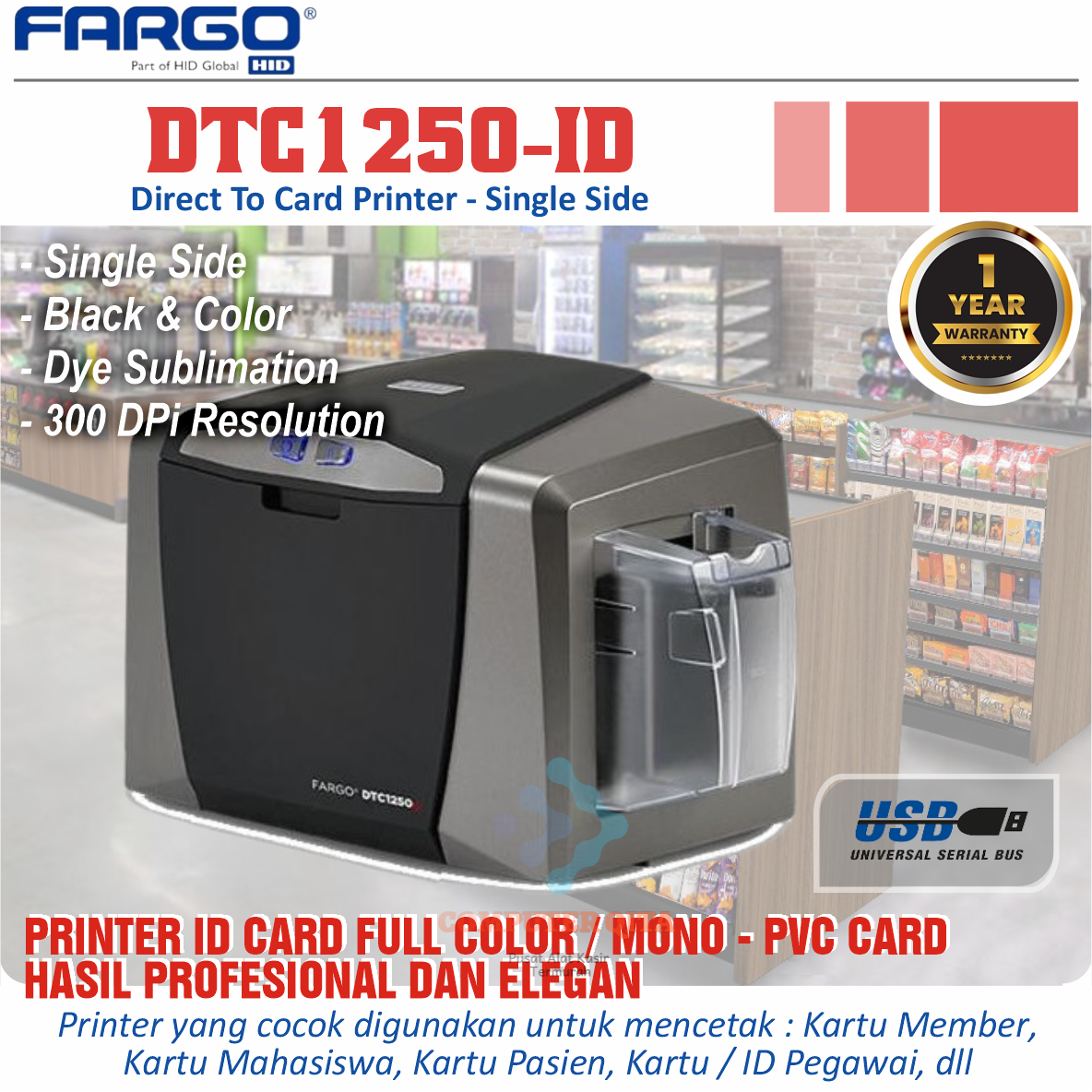 Jual FARGO ID CARD PRINTER DTC1250ID DTC1250 DTC1250-ID 1 SIDE