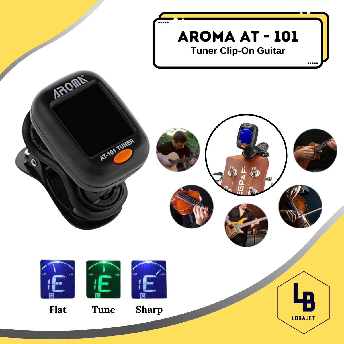 Jual AROMA AT-101 Portable Clip-on Guitar Bass Violin Ukulele